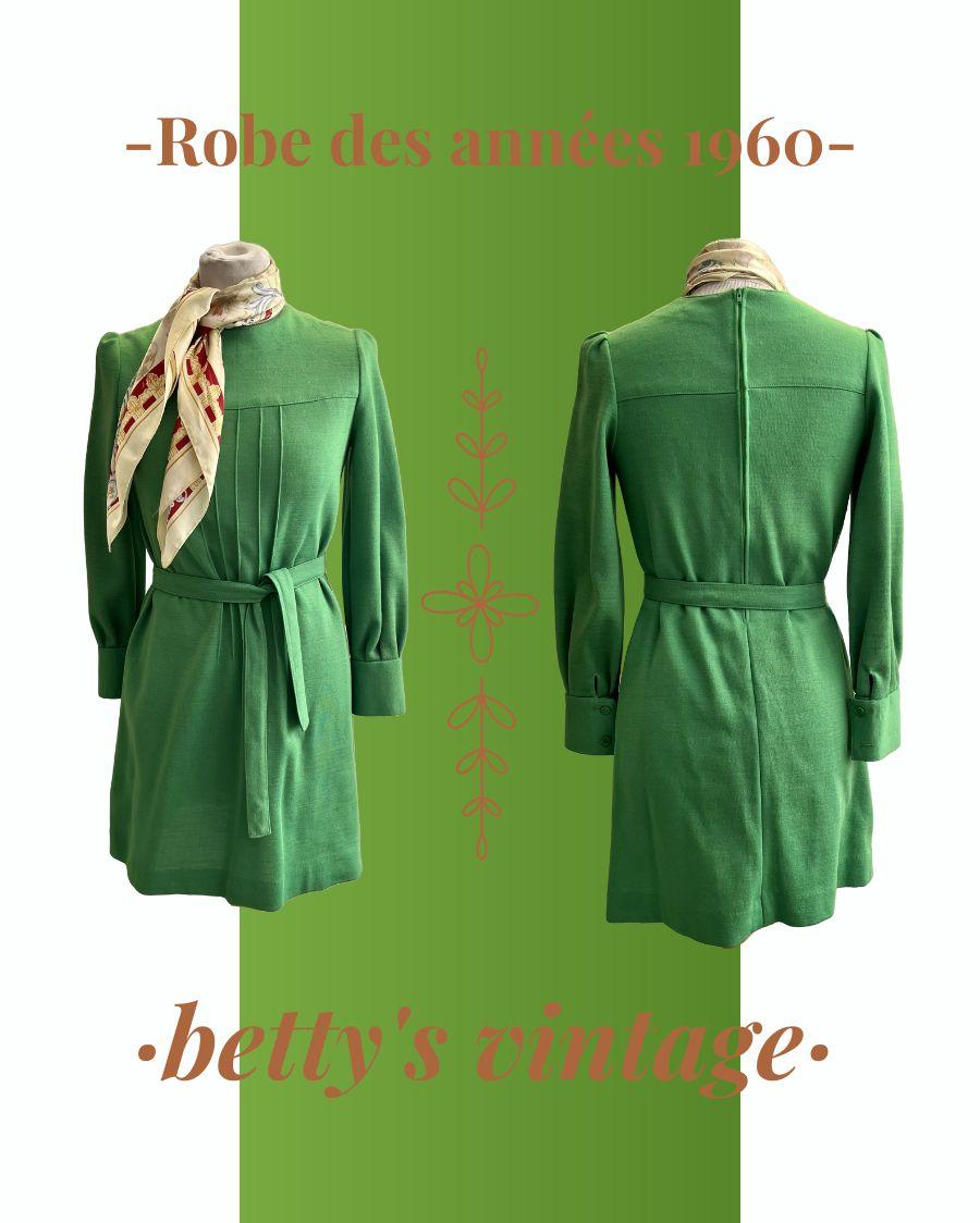 Robe vintage 1960, vert pomme neuve (NOS : new old stock) - betty's vintage
